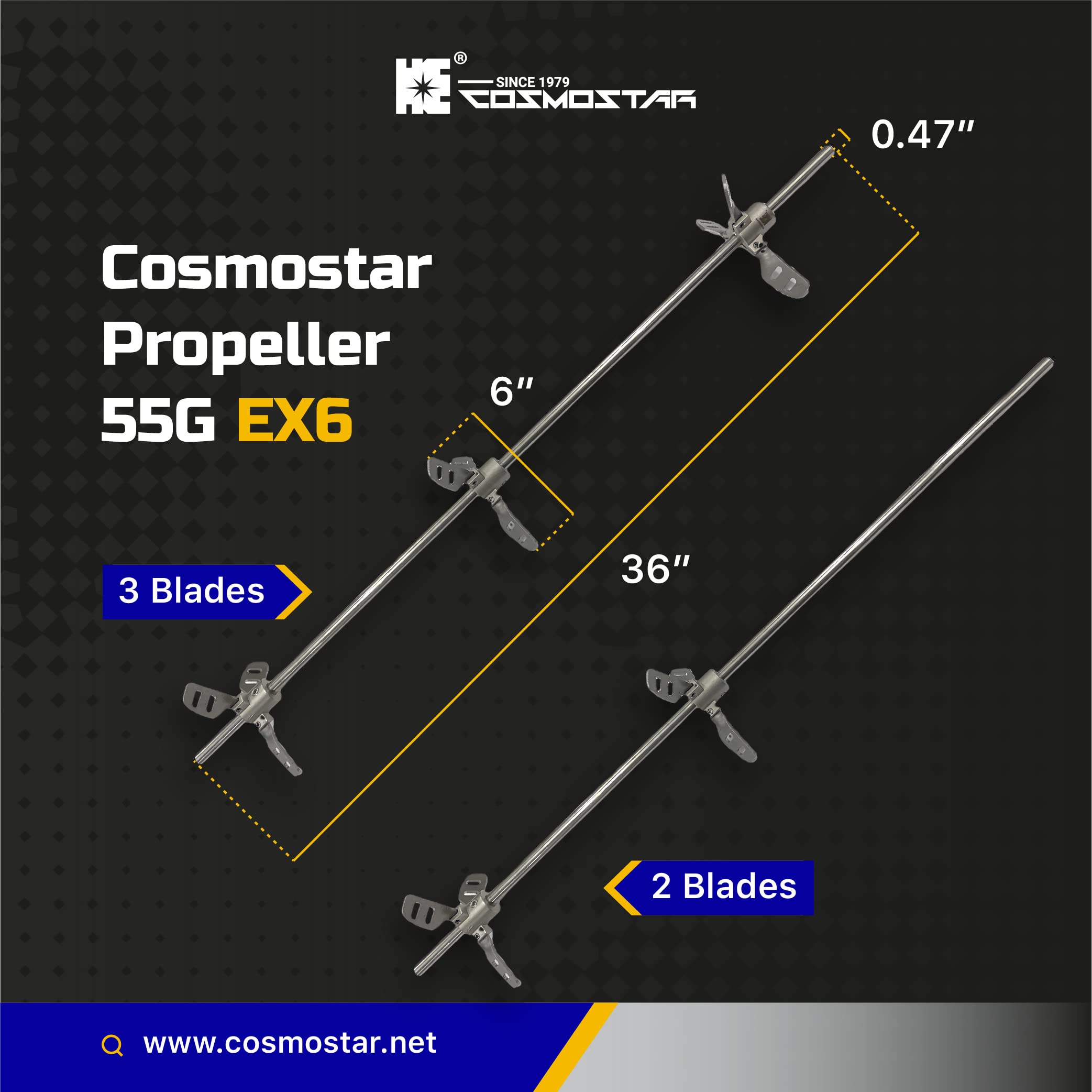 Cosmostar Stainless Steel Mixing Expandable Blade 55 Gallon Paint Mixer Stirring Propeller Tools for Paint Epoxy, Resin, Silicone Stirrer Paddle with ⌀0.47” Shaft Rod (3 Blades Propeller)