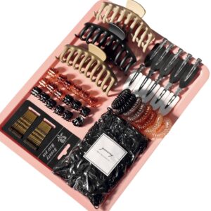 yanrong brown hair accessories set women girls no crease elastic rubber bands for thick hair & thin hair fashion hair claw set (barrettes hair ties 1065pcs）