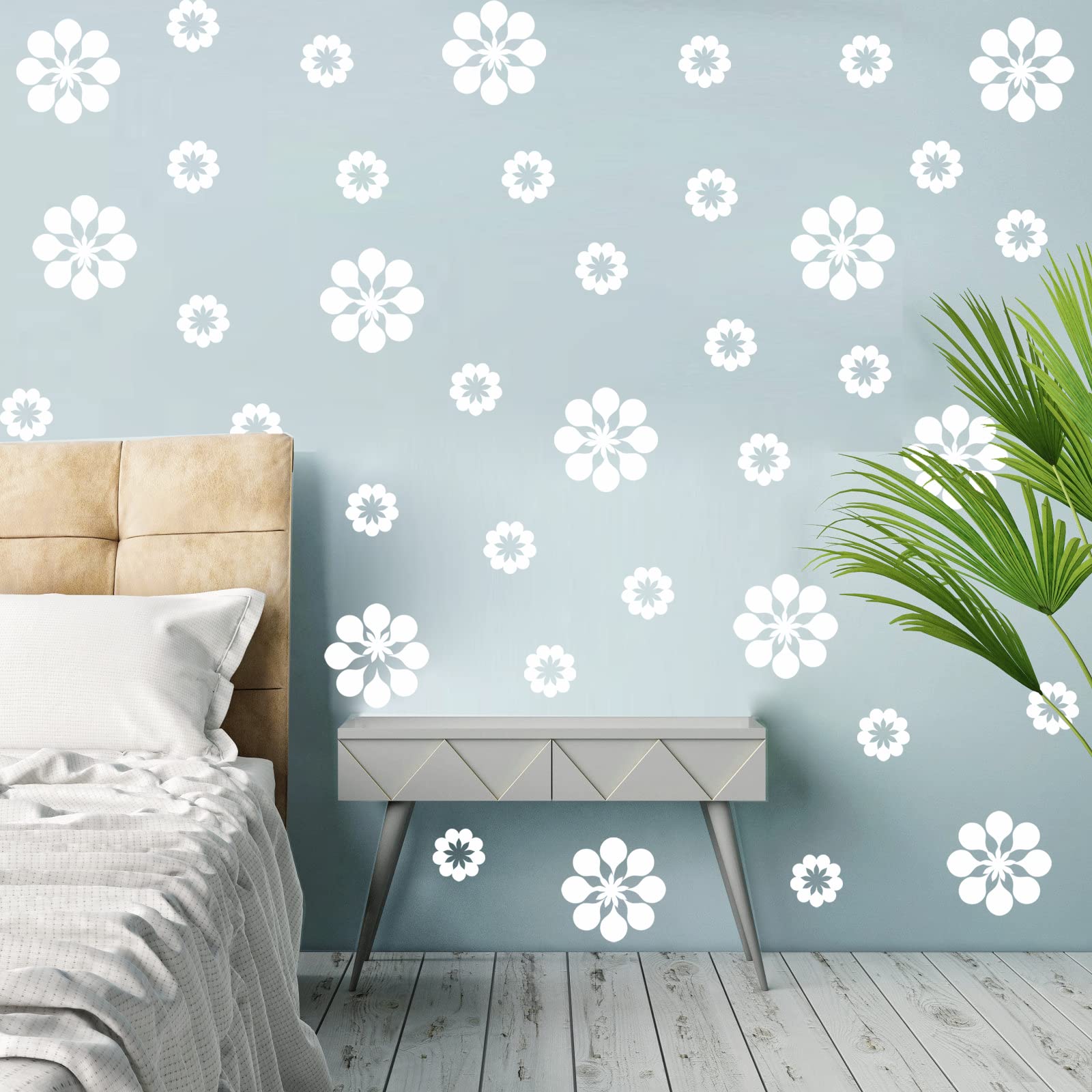 200Pcs Daisy Wall Decals Peel and Stick White Daisy Stickers Flower Wall Stickers Daisy Flower Wallpaper Window Clings Polka Dots Art Murals Wall Decal for Kids Baby Girls Bedroom Living Room Decor