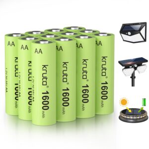 kruta ni-mh aa rechargeable batteries, double a 1600mah high capacity 1.2v pre-charged for garden landscaping outdoor solar lights, string lights, pathway lights (aa-1600mah-12 pack)