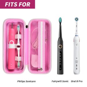 Toothbrush Travel Case Compatible with Oral-B Pro 1000, 2000, 3000, 3500, 1500/ for Philips Sonicare ProtectiveClean 4100 5100 Electric Toothbrush with Mesh Pocket for Accessories - Pink (Bag Only)