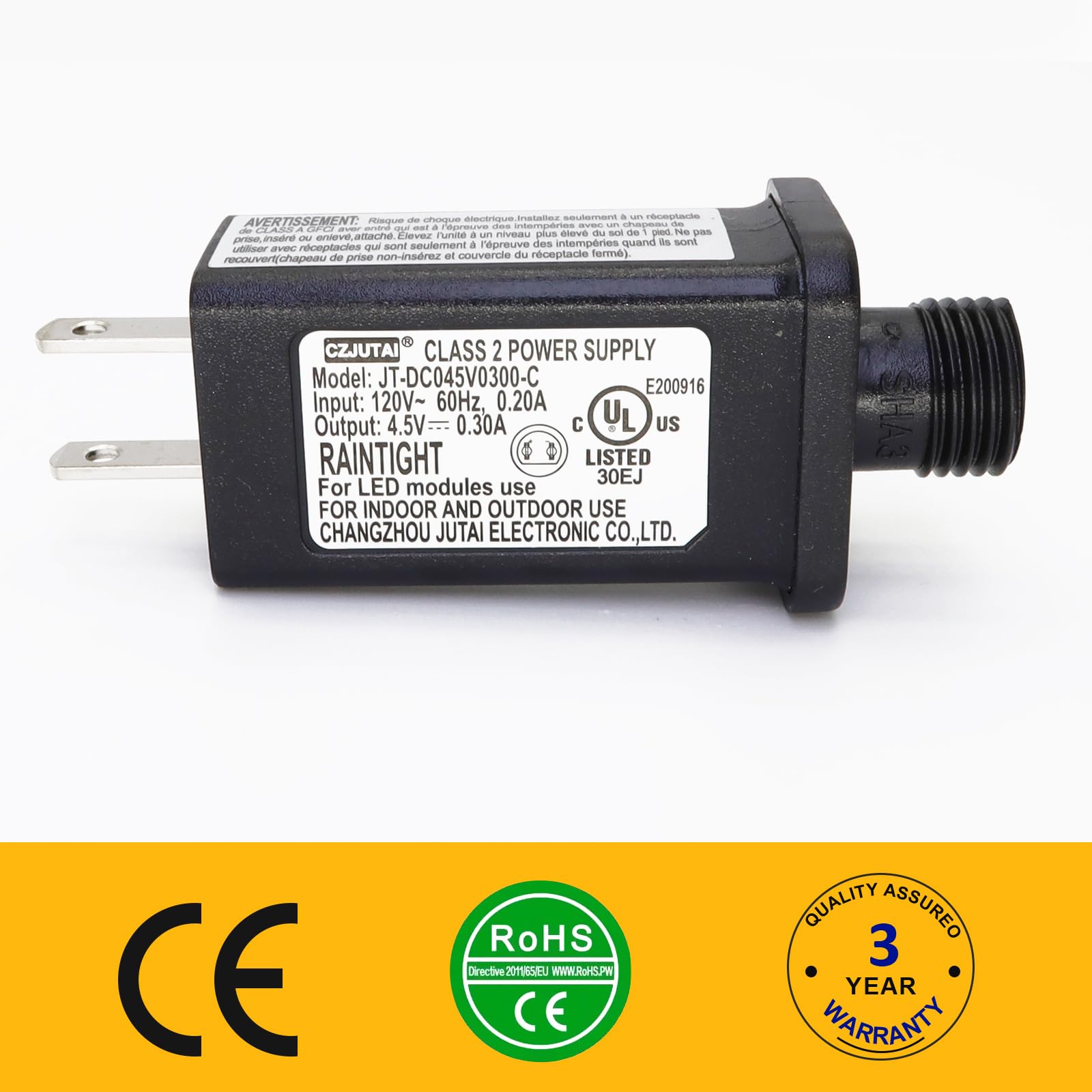 Power Supply, Transformer for CZJUTAI JT-DC045V0300-C IP44 4.5V1.35W for Christmas Lighting, String Light, Projector Light, Lawn Lamp, Inflatable Device (1 Pack of)