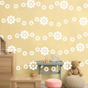 200Pcs Daisy Wall Decals Peel and Stick White Daisy Stickers Flower Wall Stickers Daisy Flower Wallpaper Window Clings Polka Dots Art Murals Wall Decal for Kids Baby Girls Bedroom Living Room Decor