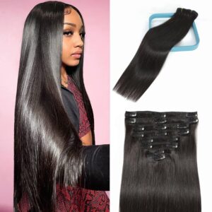 lorien clip in hair extensions real human hair, 16 inch 90g, 1b natural black, clip in 100% brazilian remy human hair extensions 8pcs per set with 18 clips double weft