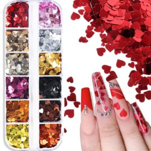 12 grid 3d love heart holographic nail art sequins valentine's day nail supplies valentine heart nail glitters sequins heart nail acrylic decorations diy nail beauty accessories for women girls