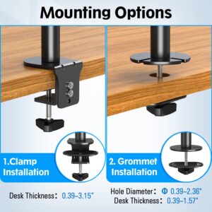 MOUNTUP Dual Monitor Stand, Vertical Monitor Mount for 2 Max 32 inch Stack Screen Monitors, Height Adjustable, Swivel, Tilt Monitor Desk Mount with C Clamp Grommet Base, MU3004