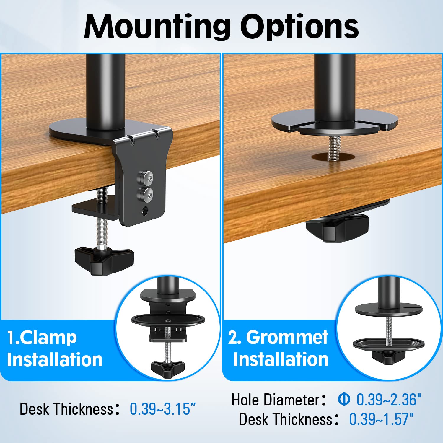 MOUNTUP Dual Monitor Stand, Vertical Monitor Mount for 2 Max 32 inch Stack Screen Monitors, Height Adjustable, Swivel, Tilt Monitor Desk Mount with C Clamp Grommet Base, MU3004