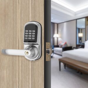 Keypad Door Lock with Left Handle, Auto-Lock Door Locks with Keypads & FOB Cards, Keyless Entry Door Lock with Handle，Electronic Door Lock, Digital Door Lock for Front Door