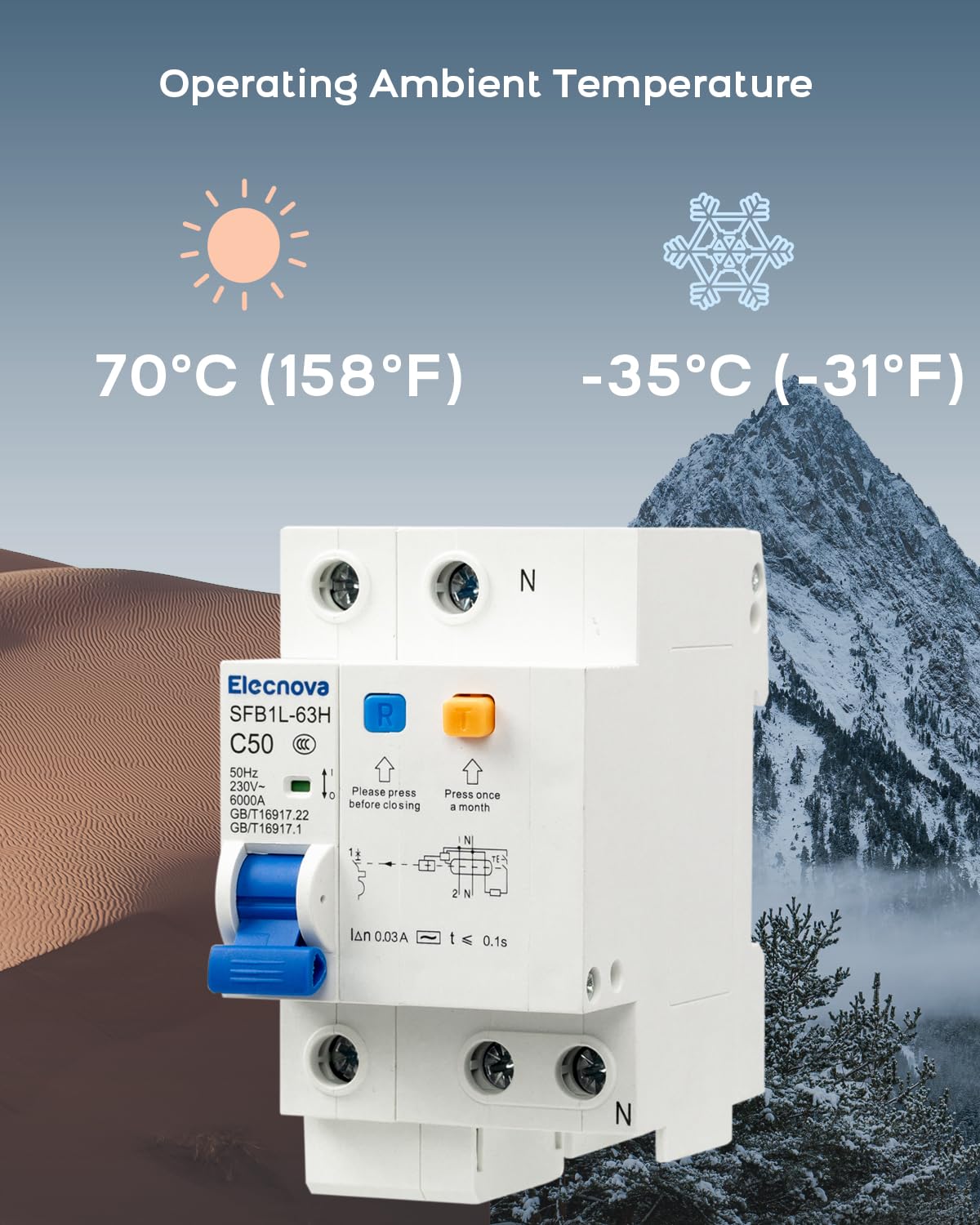 Elecnova 6-63A Miniature Circuit Breaker, 1Pole+N AC 20 Amp 230V, DIN Rail Mounted, Circuit Leakage, Overload, Short-Circuit Protection, 110V / 120V Available