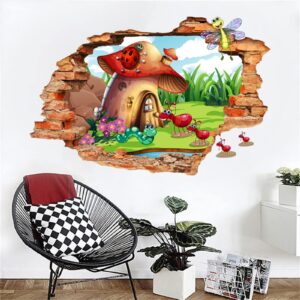 mushroom room wall sticker 3d realistic cartoon ant caterpillar dragonfly wall sticker peel and stick art sticker can unleash your child's imagination suitable for children's room nursery bedroom