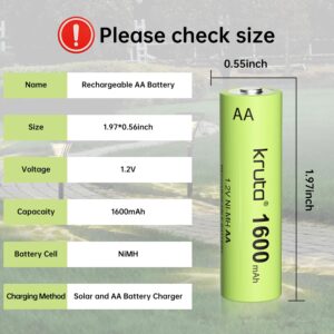 Kruta Ni-MH AA Rechargeable Batteries, Double A 1600mAh High Capacity 1.2V Pre-Charged for Garden Landscaping Outdoor Solar Lights, String Lights, Pathway Lights (AA-1600mAh-12 Pack)