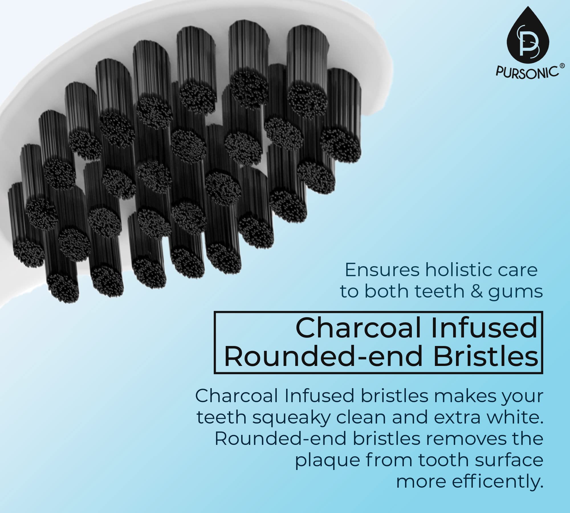 Pursonic Replacement Toothbrush Heads Charcoal Infused Bristles Compatible with Sonicare Electric Toothbrush 6 Pack