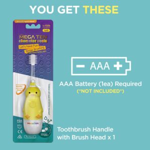 MEGA TEN 360-Degree Kids Electric Toothbrush Made in Korea | LED Light & Soft Microfiber Bristles & Comfortable Grip | Fun & Easy Brushing for Kids 12-48 Months | Built-in Timer | BPA Free | Duck