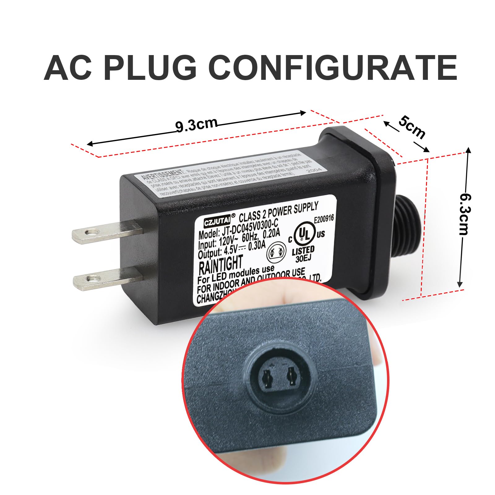 Power Supply, Transformer for CZJUTAI JT-DC045V0300-C IP44 4.5V1.35W for Christmas Lighting, String Light, Projector Light, Lawn Lamp, Inflatable Device (1 Pack of)