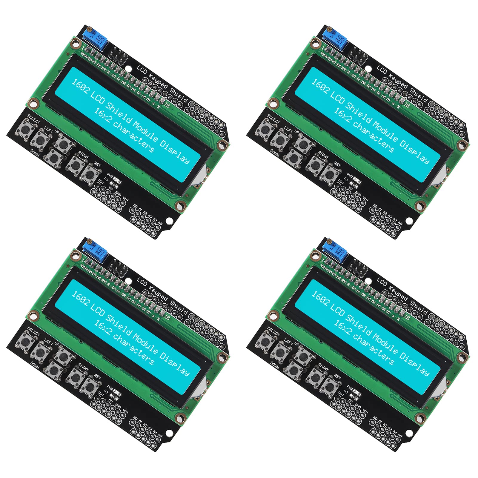 4Pcs LCD1602 Keypad Shield Module 4.5-5.5V LCD 1602 Display Expansion Shield Board Blue Backlight