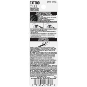 MAYBELLINE New York Tattoo Studio Long-Lasting Sharpenable Eyeliner Pencil, Glide on Smooth Gel Pigments with 36 Hour Wear, Waterproof Citrus Charge 0.04 oz