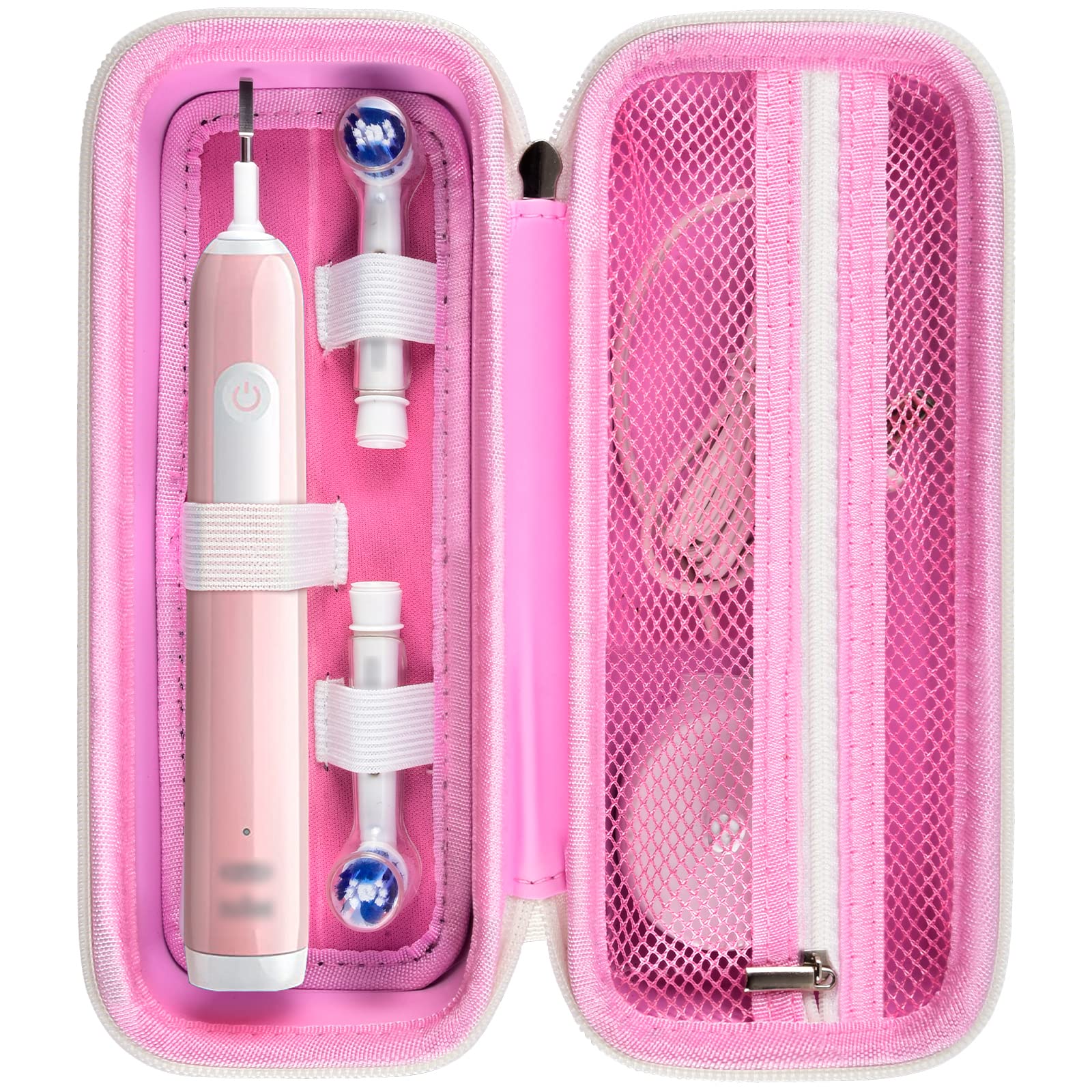 Toothbrush Travel Case Compatible with Oral-B Pro 1000, 2000, 3000, 3500, 1500/ for Philips Sonicare ProtectiveClean 4100 5100 Electric Toothbrush with Mesh Pocket for Accessories - Pink (Bag Only)