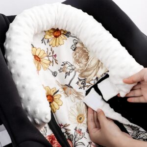 2-in-1 Baby Head Support and Strap Cover for Car Seat, Super Soft Mink Floral CarSeat Insert Cushion Headrest for Bouncers, Strollers, Swing