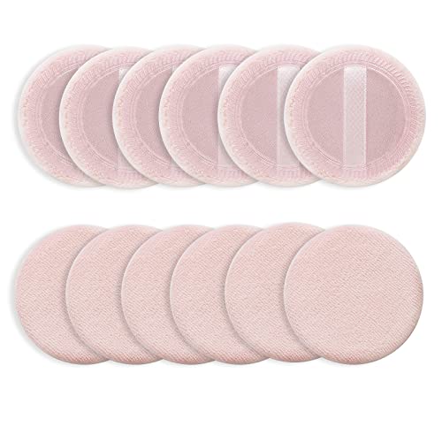 Sibba 12 Pcs Loose Powder Puff Pink Cotton Pads Face Body Makeup Velour with Ribbon Applicators Setting Round Make Up Eyeshadow Concealer Cosmetics Sponge