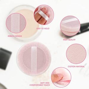 Sibba 12 Pcs Loose Powder Puff Pink Cotton Pads Face Body Makeup Velour with Ribbon Applicators Setting Round Make Up Eyeshadow Concealer Cosmetics Sponge