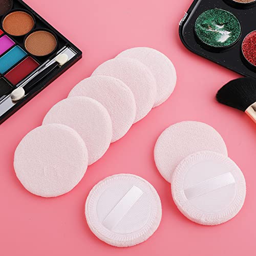 Sibba 12 Pcs Loose Powder Puff Pink Cotton Pads Face Body Makeup Velour with Ribbon Applicators Setting Round Make Up Eyeshadow Concealer Cosmetics Sponge