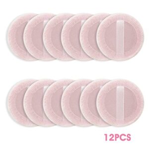 Sibba 12 Pcs Loose Powder Puff Pink Cotton Pads Face Body Makeup Velour with Ribbon Applicators Setting Round Make Up Eyeshadow Concealer Cosmetics Sponge