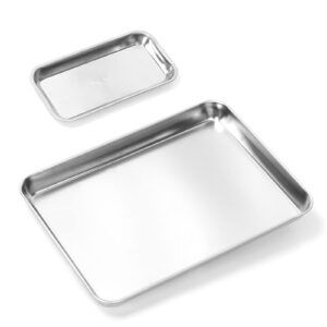 glarks 2 pack 304 stainless steel professional medical & surgical tray, 8.6" x 4.3" x 0.8" and 15.7" x 11.8" x 1.3" flat rectangle tray dental procedure tray for lab tattoo instruments organizer