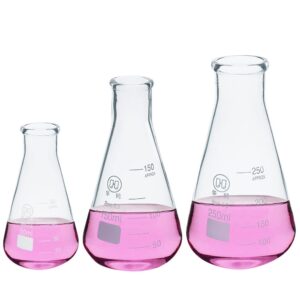 adamas-beta 3pcs erlenmeyer flask lab chemistry glass flasks science beakers set 50ml,150ml,250ml flat bottom glassware