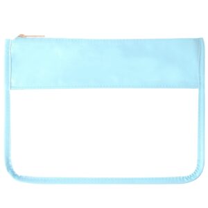 sueboni makeup bag waterproof leather cosmetic bag toiletry bag,diy chenille letter bag nvlon clear travel makeup bag for women girls (blue)