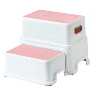 victostar 2 step stool for kids, anti-slip sturdy toddler two step stool for toilet potty training, bathroom,kitchen (pink)