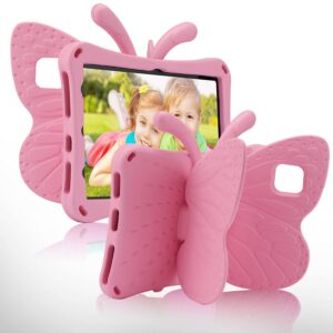 fw fire hd 8 2020 tablet case kids, amazon hd 8 2020 butterfly case with kickstand light eva full boby drop protective rugged shockproof kid-proof fire hd 8 kids tablet case for girls kids gift (pink)