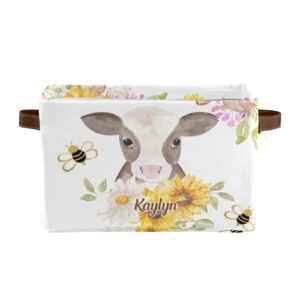 farm cow sunflower bee personalized storage bins basket cubic organizer with durable handle for shelves wardrobe nursery toy 1 pack