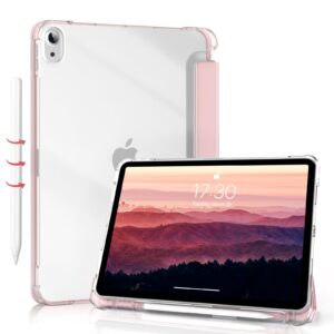 kenke for ipad air 6th generation case 11 inch (2024) ipad air 5th generation case (2022) / ipad air 4th generation case (2020) 10.9 inch case with pencil holder & soft tpu back shell (light pink)