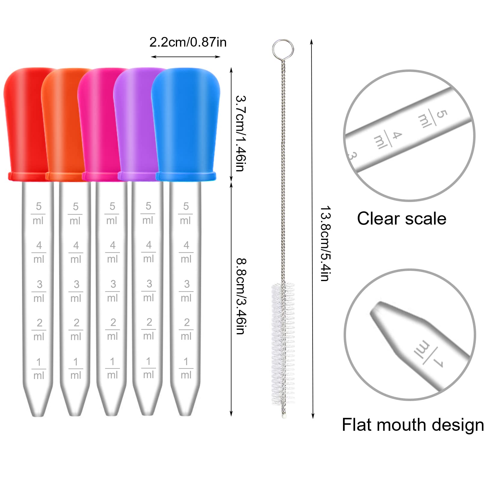 Basic Model 22 Pack Liquid Droppers for Kids Crafts, 5ml Clear Medicine Eye Dropper, Silicone and Plastic Pipettes with Bulb Tip and Clean Brush for Candy Mold