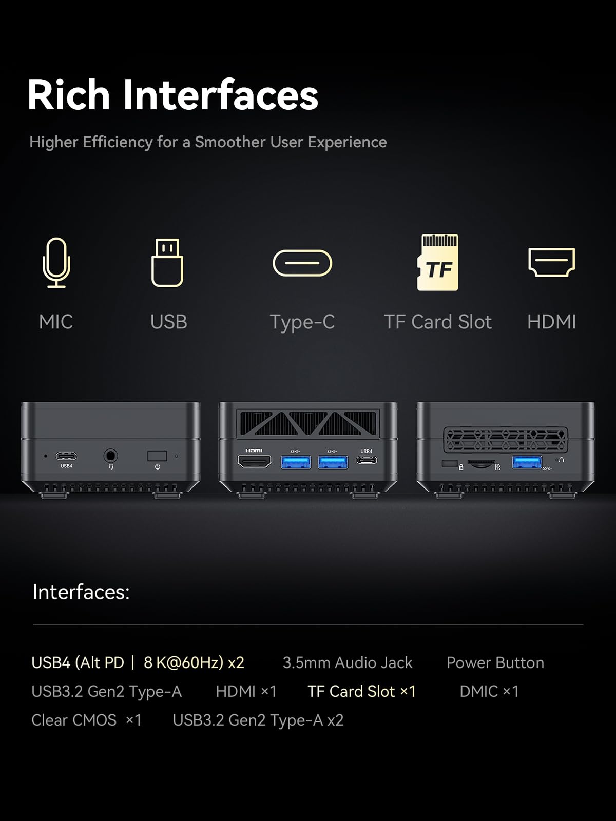 MINISFORUM EM780 Mini PC AMD Ryzen 7 7840U(8C/16T, up to 5.1GHz) 32GB RAM 1TB PCIe4.0 SSD Mini PC,1xHDMI/ 2xUSB4/ WiFi 6E/ BT5.3/ 3xUSB3.2/ 1x TF Card Slot/ 65W Gan Type-C Adapter Computer