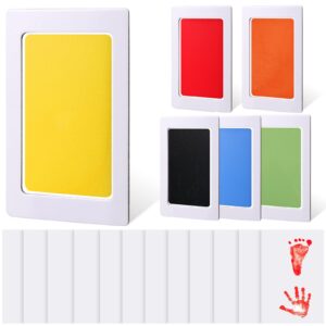 6 pcs extra large clean touch ink pad for baby handprints and footprints, non toxic inkless infant hand and foot stamp pet paw print with 12 cards, baby footprint kit for family memory gift