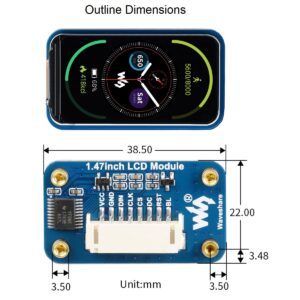 waveshare 1.47inch LCD Module 172×320 Resolution 262K RGB Colors IPS Display for Raspberry Pi, Arduino, STM32,Embedded ST7789V3 Driver,SPI Interface