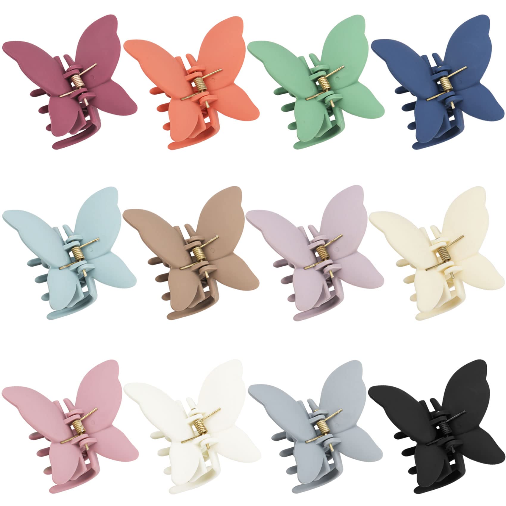 12 Pcs Cute Butterfly Claw Hair Clips 2.6 Inch Non Slip Matte Jaw 12 Colors Strong Hold Butterfly Hair Clamps for Women Girls Thick Thin Hair