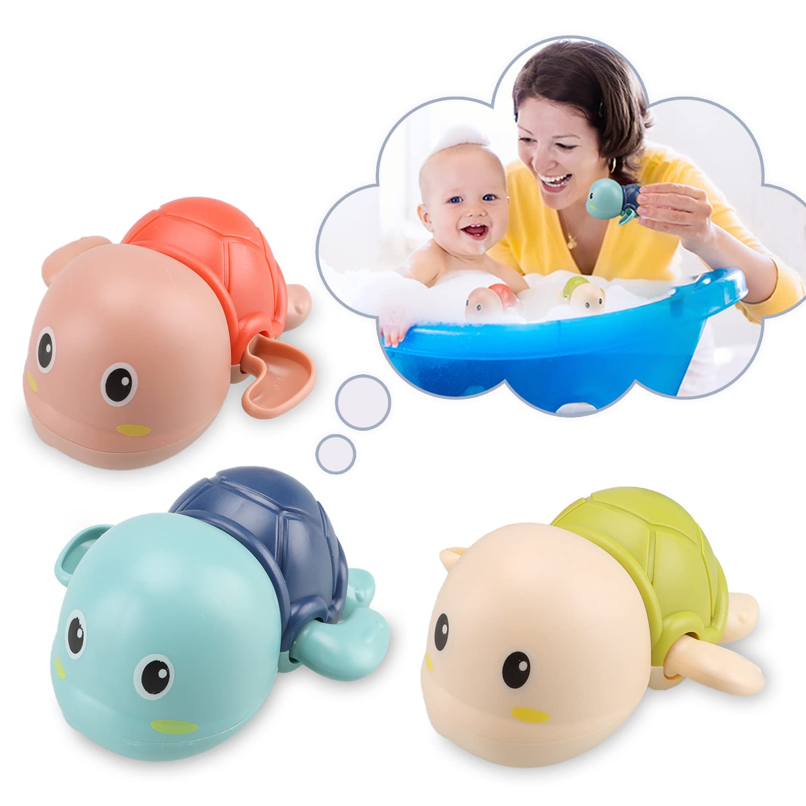 Gretex 3 Pack Baby Bath Toys Swimming Beach Toys, Turtle Bath Tub Toys 1 2 3 Years Boys Girls Gifts, Wind Up Bath Toys for Toddlers 1-3 Newborn Toys Pool Toys