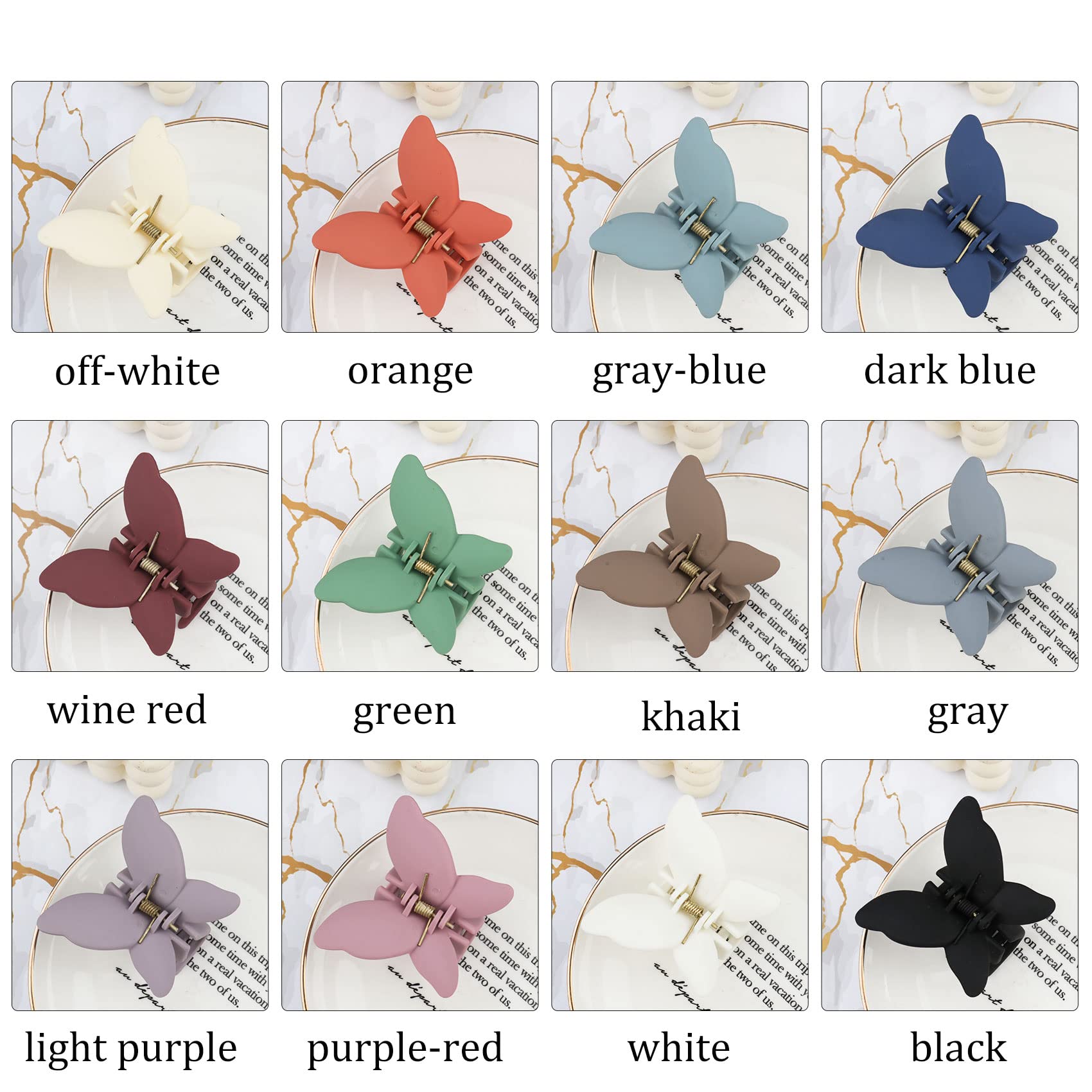 12 Pcs Cute Butterfly Claw Hair Clips 2.6 Inch Non Slip Matte Jaw 12 Colors Strong Hold Butterfly Hair Clamps for Women Girls Thick Thin Hair