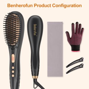 Benherofun Hair Straightener Brush, Hair Straightener Comb Straightening Brush for Women with 16 Temps, 20s Fast Heating & Anti-Scald