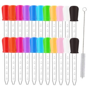 basic model 22 pack liquid droppers for kids crafts, 5ml clear medicine eye dropper, silicone and plastic pipettes with bulb tip and clean brush for candy mold