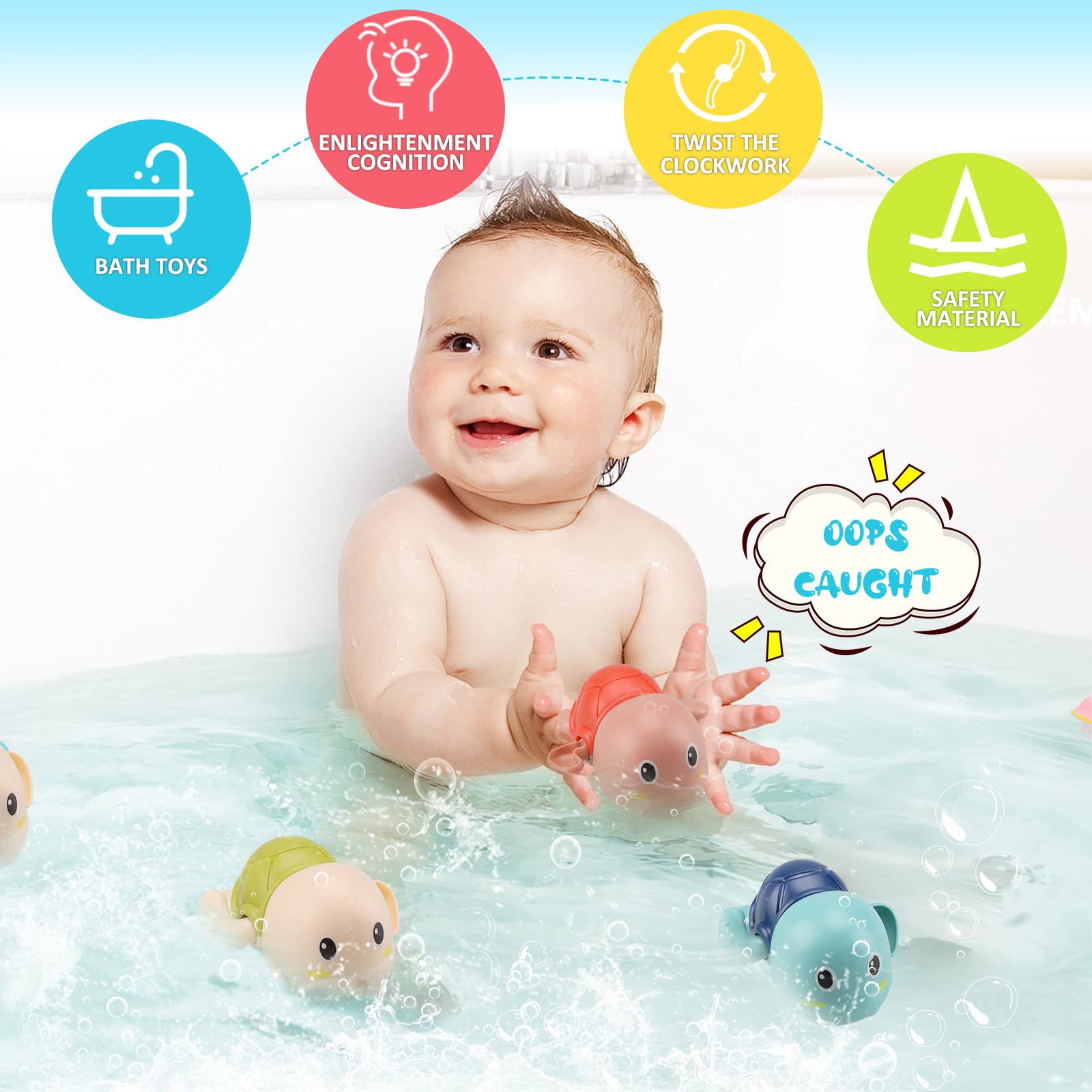 Gretex 3 Pack Baby Bath Toys Swimming Beach Toys, Turtle Bath Tub Toys 1 2 3 Years Boys Girls Gifts, Wind Up Bath Toys for Toddlers 1-3 Newborn Toys Pool Toys