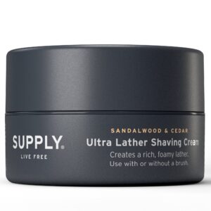 supply ultra lather shaving cream sandalwood & cedar - hypoallergenic formula for men - 3.4 oz jar - naturally soothes and protects, guards against razor burn and irritation