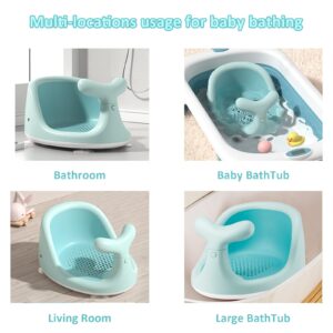 Whale Shape Baby Bath Seat – 3 Bath Toys + Bath Brush + Shower Cap – Ergonomic Backrest – Elastic and Breathable – 4 Strong Non-Slip Suction Cups – Ideal Gift! (Green)