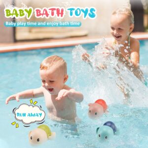 Gretex 3 Pack Baby Bath Toys Swimming Beach Toys, Turtle Bath Tub Toys 1 2 3 Years Boys Girls Gifts, Wind Up Bath Toys for Toddlers 1-3 Newborn Toys Pool Toys