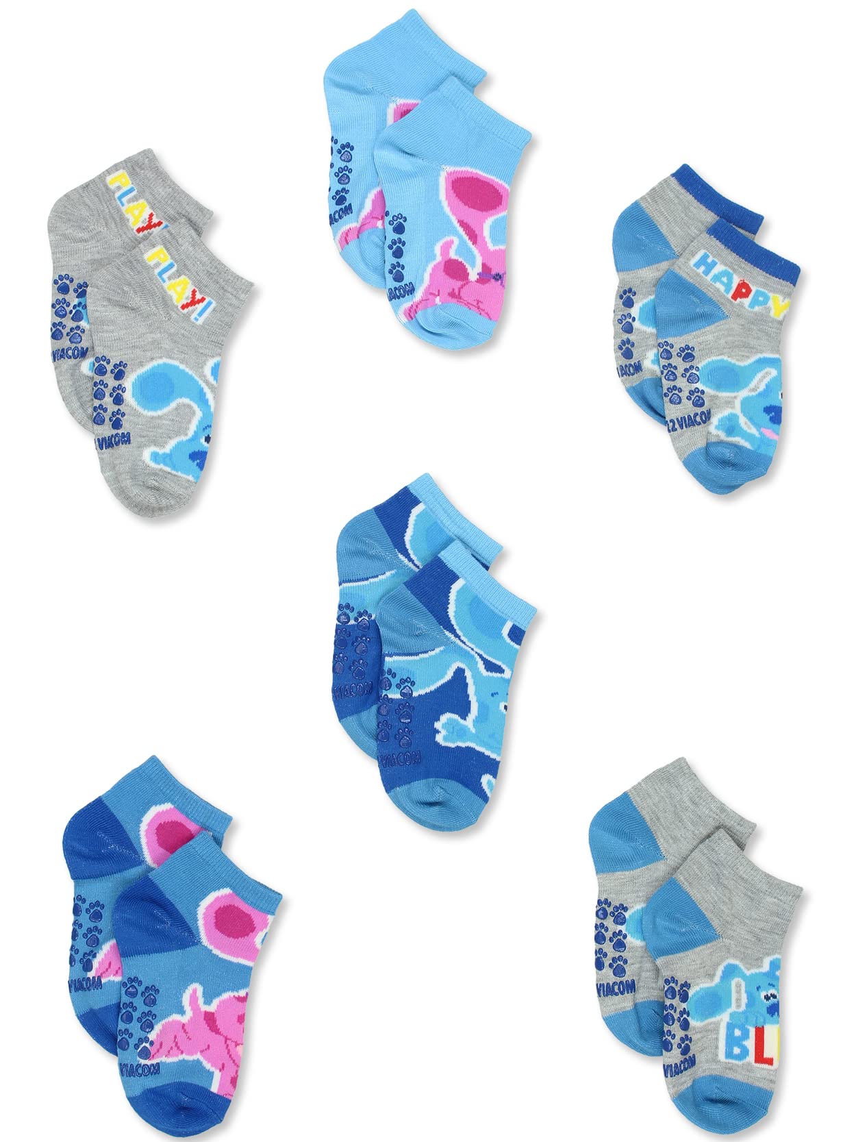 Nickelodeon Blueâ€™s Clues & You Boyâ€™s Toddler 6 Pack Quarter Gripper Socks (Small (4-6), Grey)