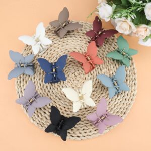 12 Pcs Cute Butterfly Claw Hair Clips 2.6 Inch Non Slip Matte Jaw 12 Colors Strong Hold Butterfly Hair Clamps for Women Girls Thick Thin Hair