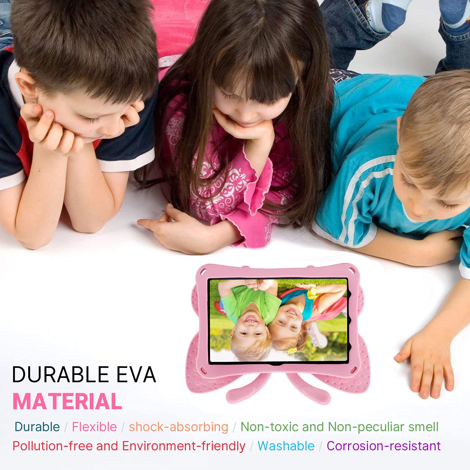 FW Fire HD 8 2020 Tablet Case Kids, Amazon HD 8 2020 Butterfly Case with Kickstand Light EVA Full Boby Drop Protective Rugged Shockproof Kid-Proof Fire HD 8 Kids Tablet Case for Girls Kids Gift (Pink)