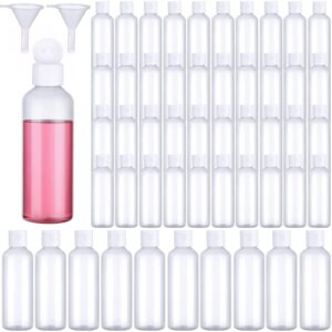 50 piece 3.4 oz travel bottles with flip cap clear plastic empty bottles refillable flip cover dispensing squeeze bottles with 2 funnels portable refillable containers for travel size liquid cosmetics